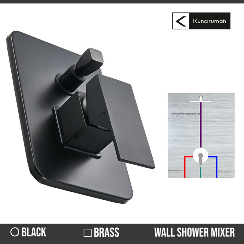 Jual Kran shower tanam hitam kotak/Keran dinding mixer panas dingin ...