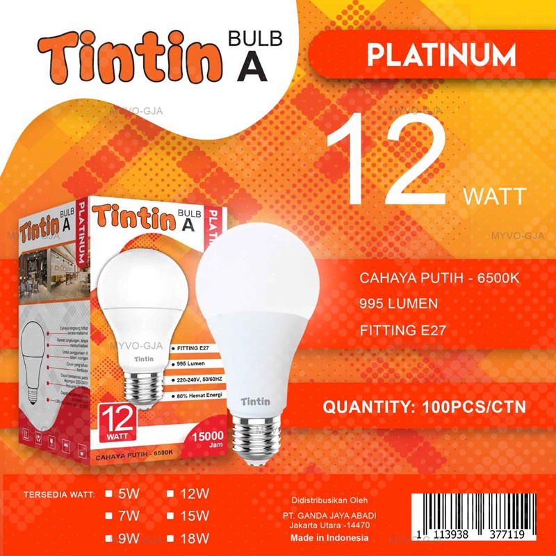 Jual Bohlam LED TinTin Platinum 12 Watt Murah & terang Lampu Hemat ...