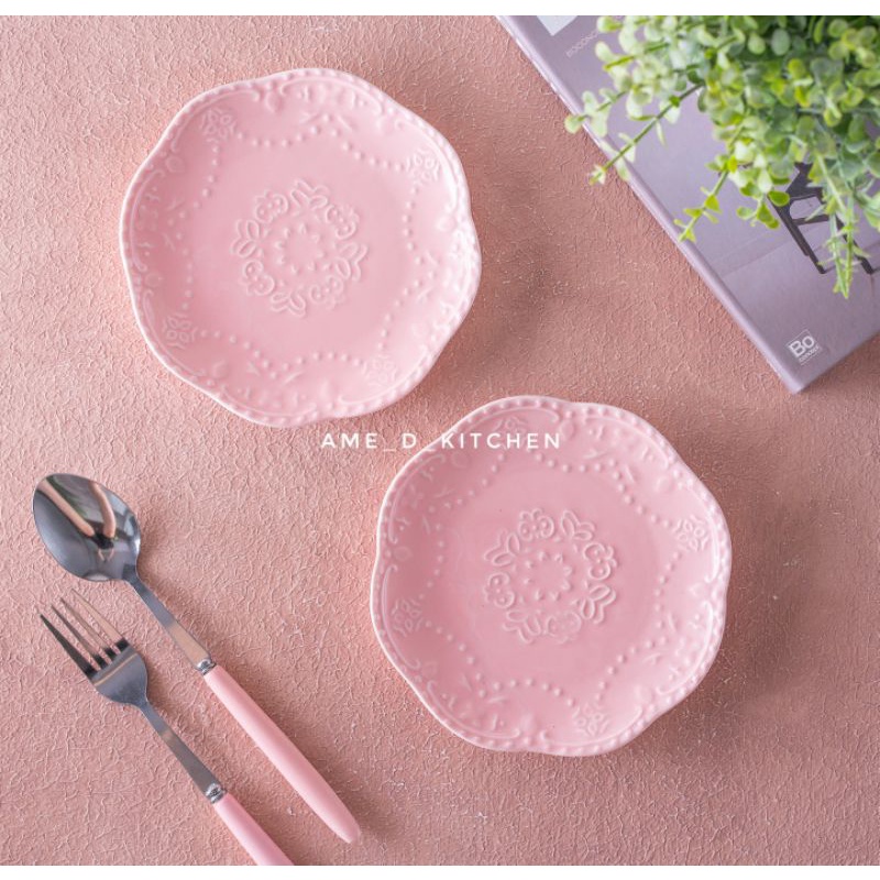 Jual Piring bijian keramik kue bulat pink pastel | Shopee Indonesia