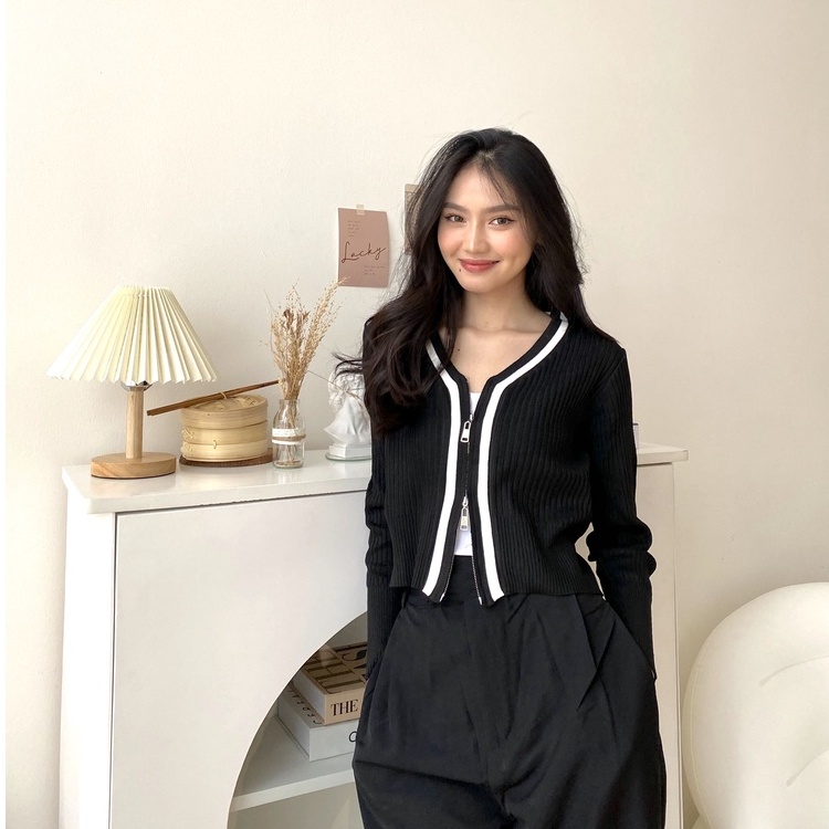 Jual KAORITHELABEL | Zipper Sweater Top | Atasan Rajut Wanita Korea - Blouse Lengan Panjang ...