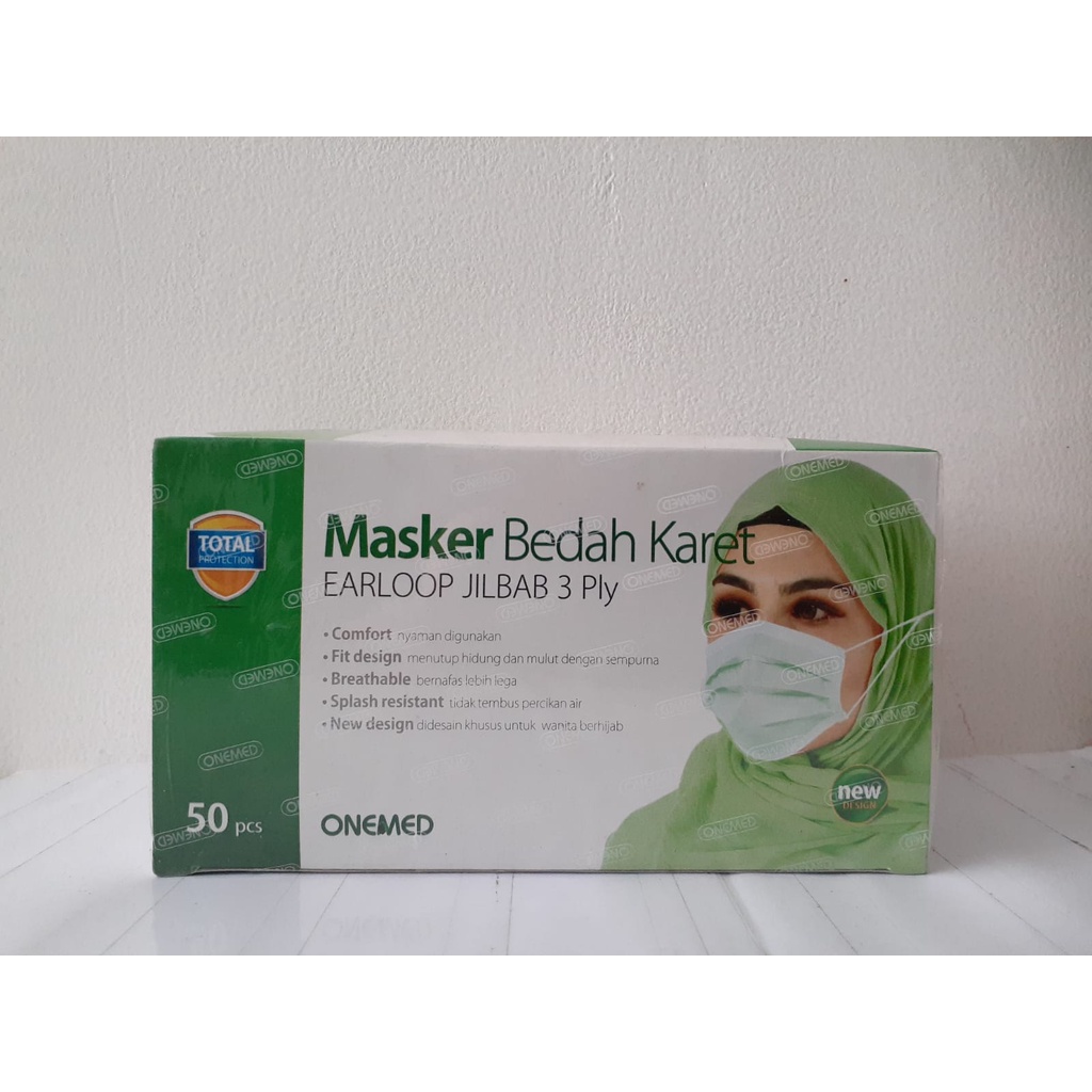 Jual MASKER BEDAH KARET EARLOOP JILBAB 3 PLY ISI 50PCS | Shopee Indonesia