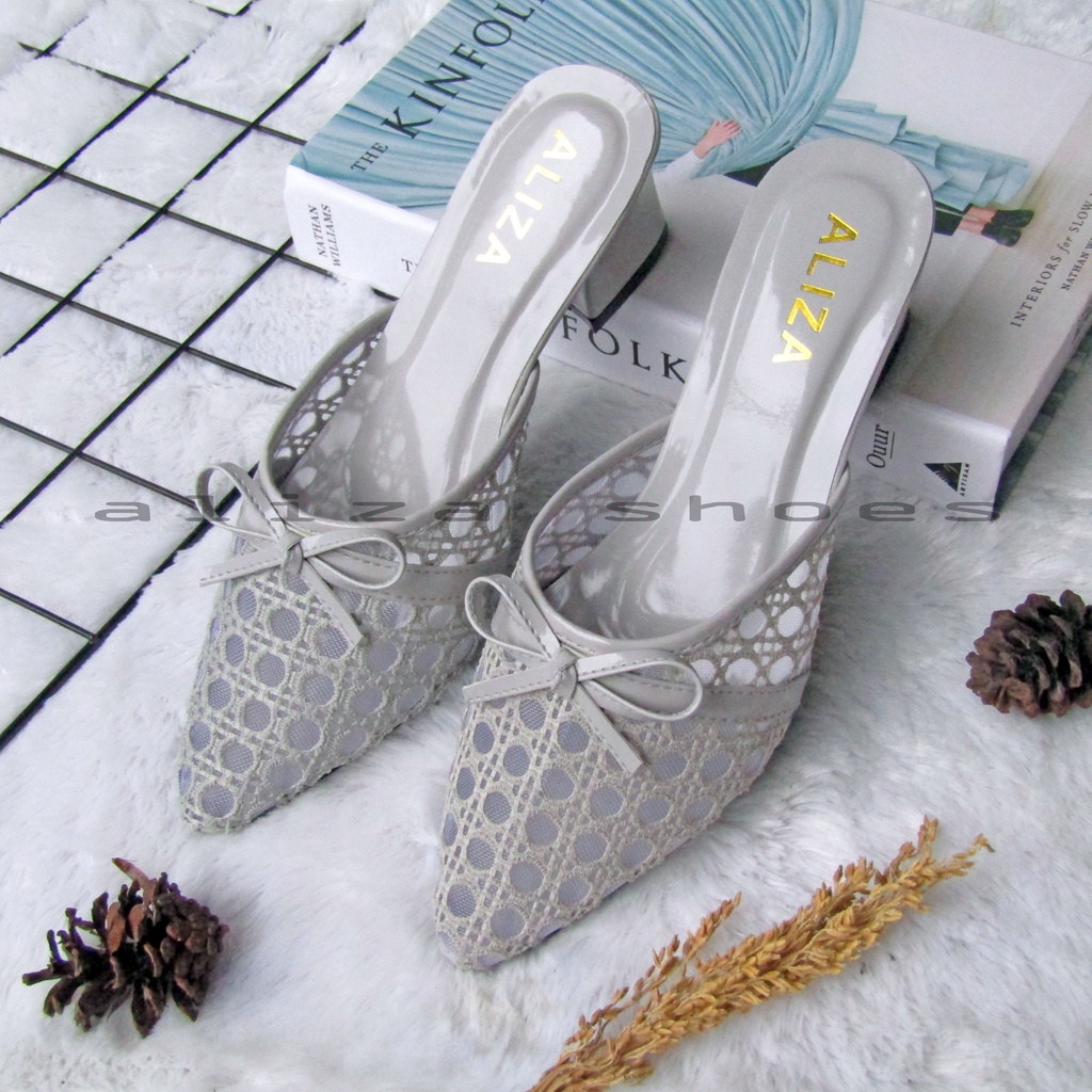 Jual sandal wanita heels chunky 5cm aliza motif jala ujung runcing ...