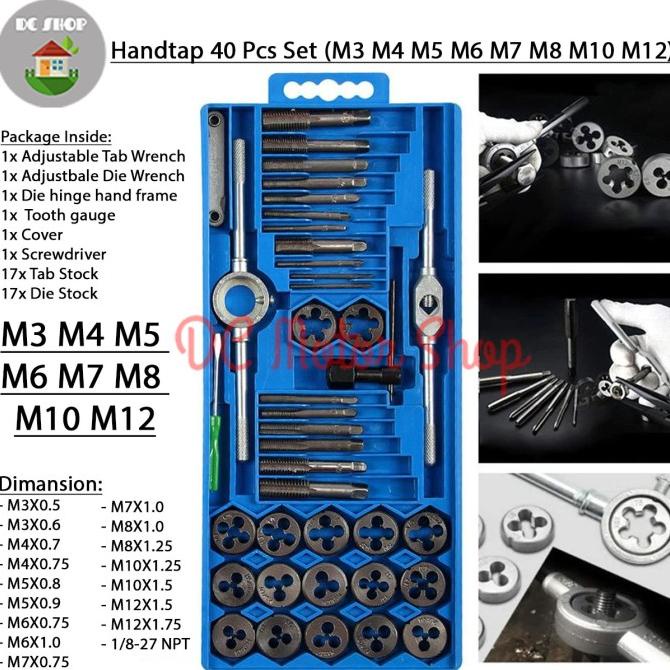 Jual Hand Tap Set Adjustable Handtab Dies Set 40 Pcs Alat Snai dan Tap ...