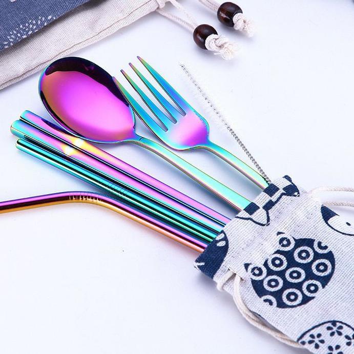 Jual 7 in 1 Set Alat Makan Korea Stainless Steel Rainbow - Sujeo Korea ...