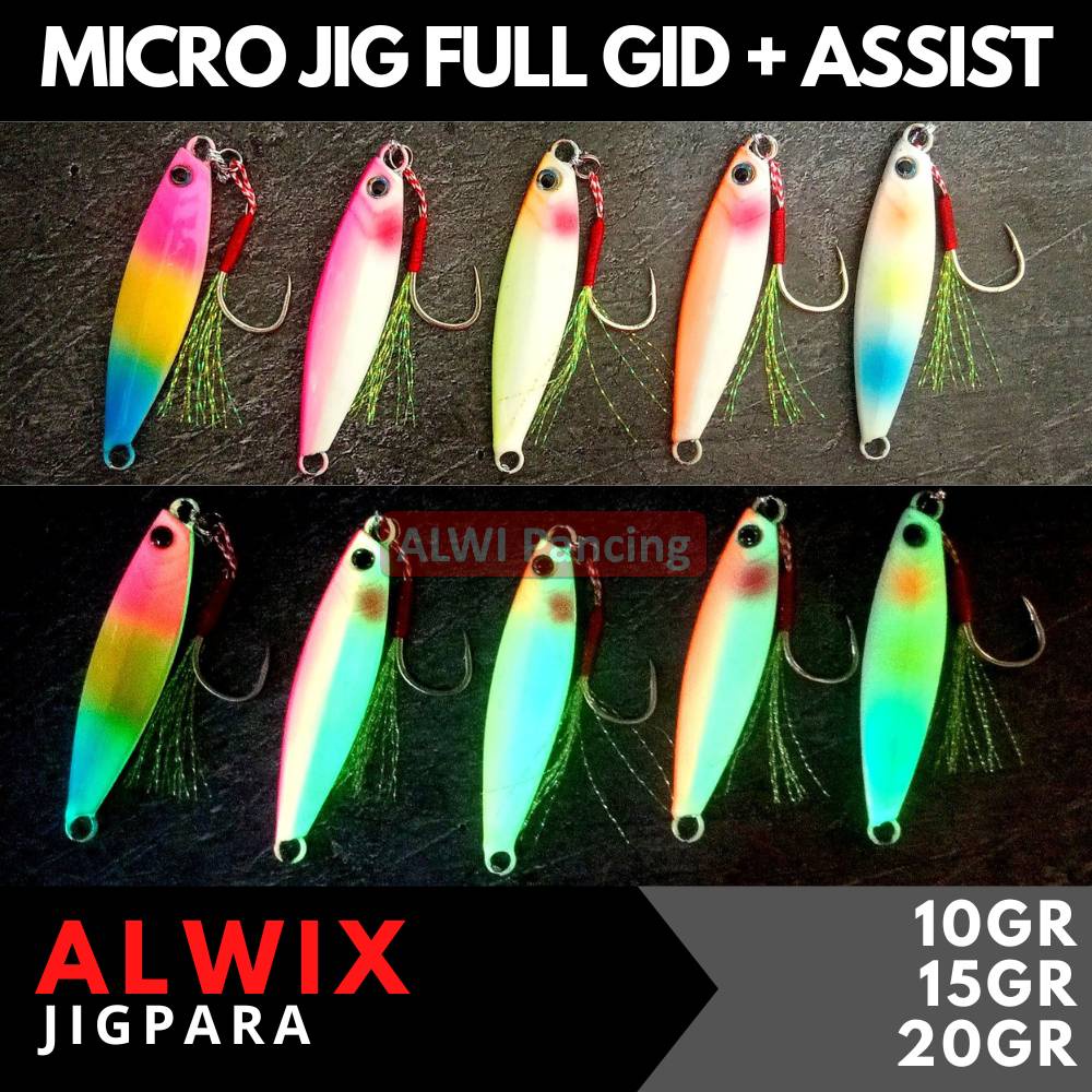 Jual ALWIX Umpan Metal JIG Full GID + Assist Hook 10gr 15gr 20gr ~ Micro Metal Jig UL GID UV ...