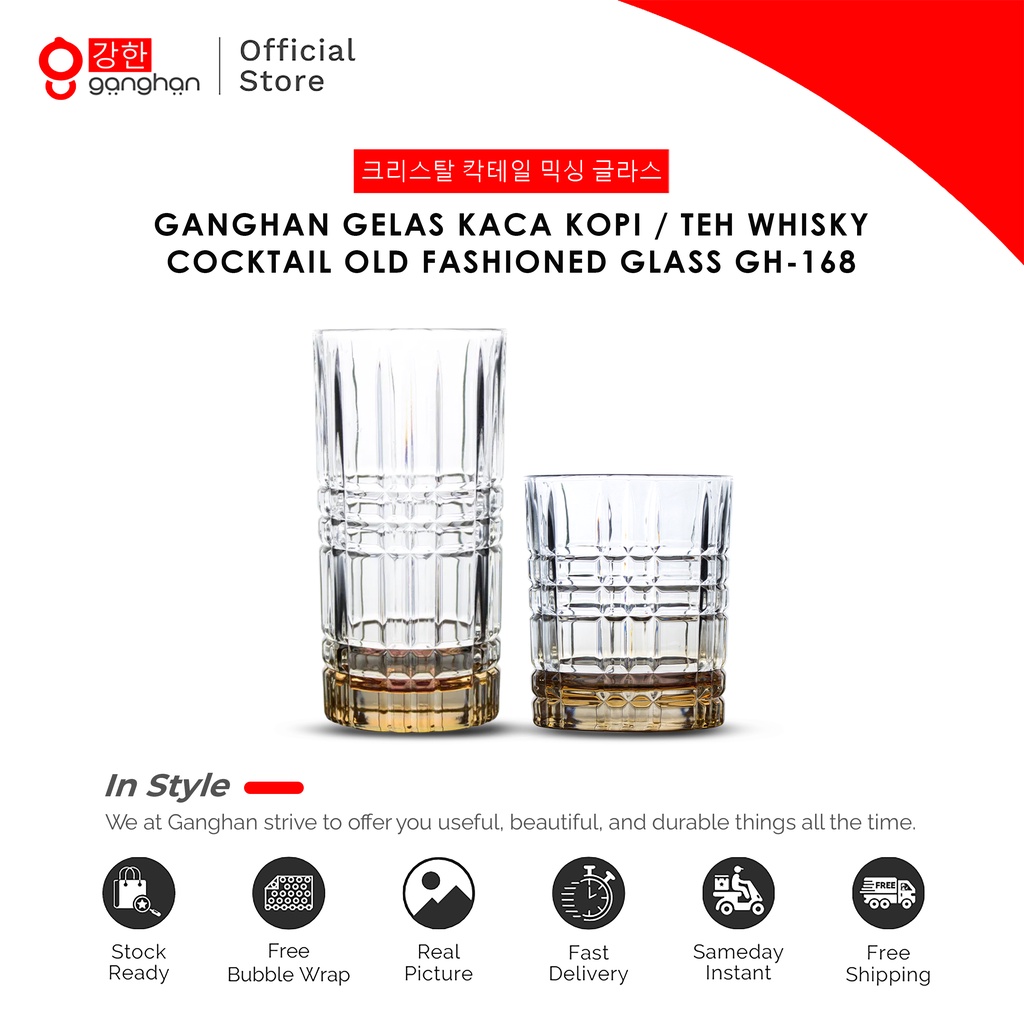 Jual Ganghan Gelas Kaca Kopi Teh Whisky Cocktail Old Fashioned Glass GH ...