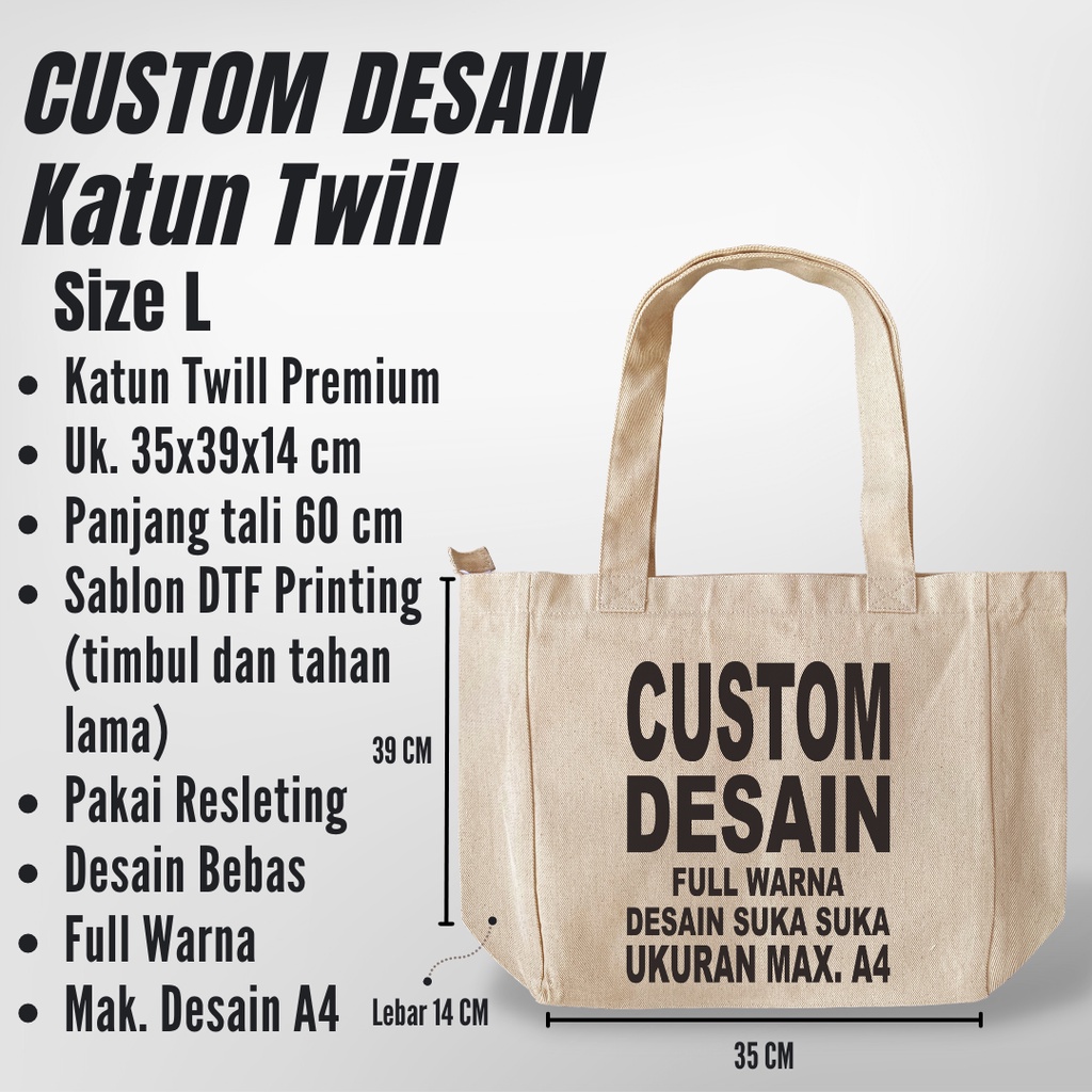Jual Tote bag Custom Grosir Kanvas Tebal Premium Serat Twill Totebag Nudie Bags Custom Penutup ...