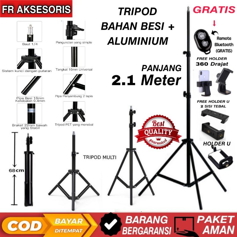 Jual Tripod 2.1 Meter Tripod Bluetooth + Holder Hp Tripod 2.1m Bahan ...