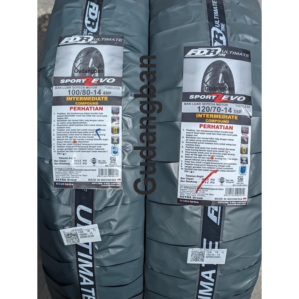 Jual Paket FDR Sport ZEVO 100 80 14 dan 120 70 14 Tubeless Ban Luar Motor Matic FREE PENTIL ...