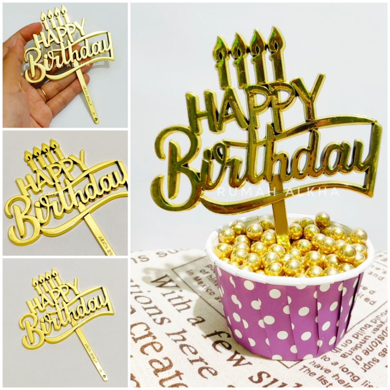 Jual Topper Happy Birthday Lilin Gold - hiasan Kue tart Ulang Tahun ...