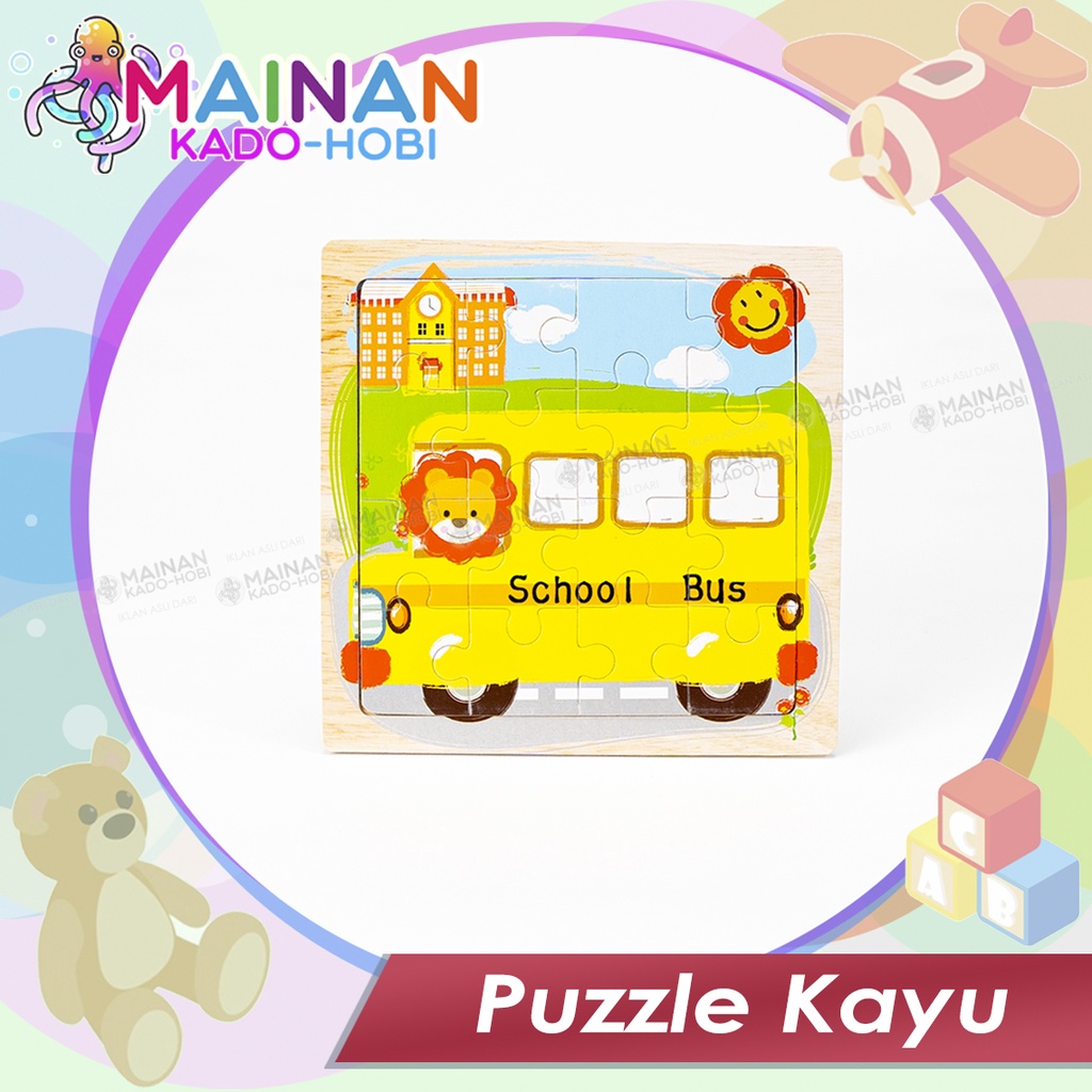 Jual MAINAN ANAK PUZZLE KAYU MINI TRANSPORTASI BUS SEKOLAH SCHOOL BUS ...