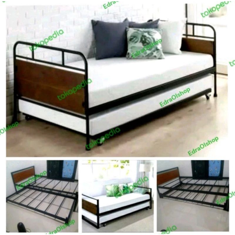 Jual Sofa Bed Day Night Besi Ranjang Susun 2 Sandaran Kayu Kuat Mewah ...