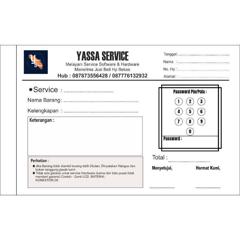 Jual NOTA SERVIS HP/Nota Konter/Nota Custom/Nota reparasi | Shopee ...