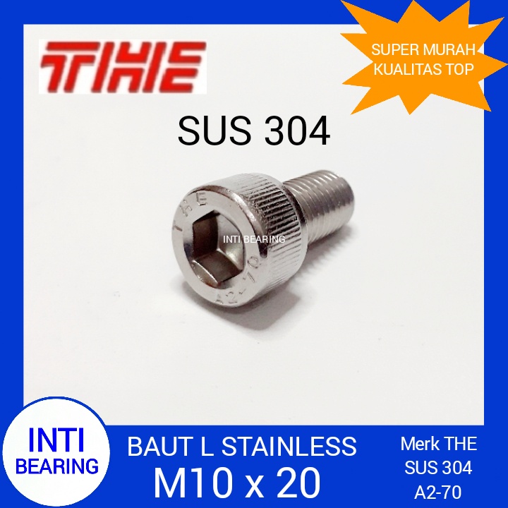 Jual BAUT L STAINLESS M10x20 MERK THE M10 x 20 SS SUS 304 HEX SOCKET HEAD CAP SCREW KUNCI L8 L 8 ...