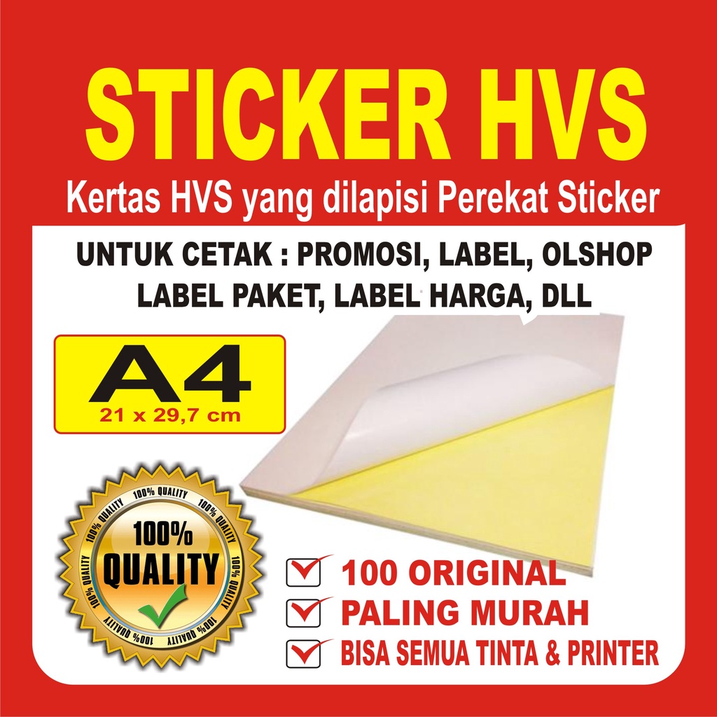 Jual Sticker HVS A4 isi 50 & 20 lembar / Kertas Stiker Inkjet Doff ...