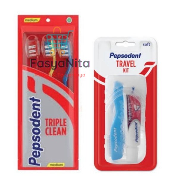 Jual Pepsodent sikat gigi keluarga triple clean soft medium dan travel ...