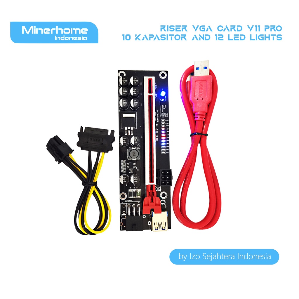 Jual Riser VGA Card PCIE V11 Pro 10 Kapasitor 12 LED LIGHTS | Shopee ...