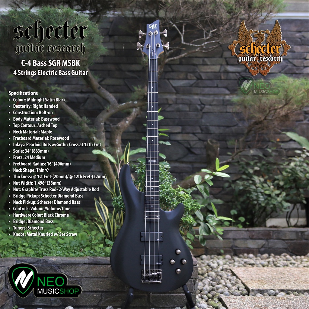 Jual Schecter C-4 Bass SGR Midnight Satin Black 4 Strings Electric Bass ...