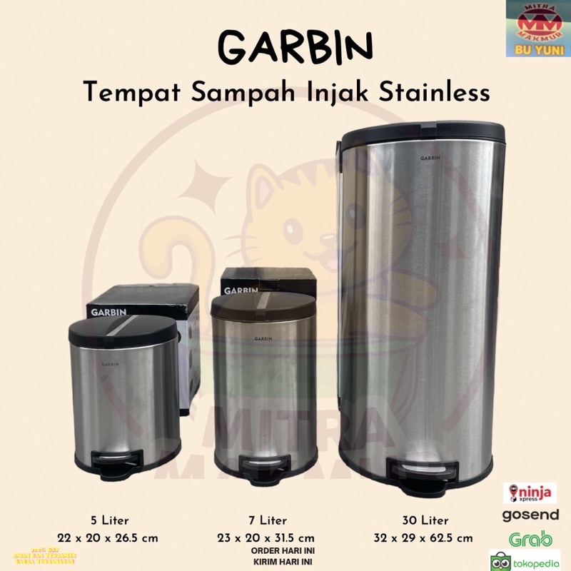 Jual GARBIN - Tempat Sampah Injak Pedal Stainless 5L 7L 30L | Shopee Indonesia
