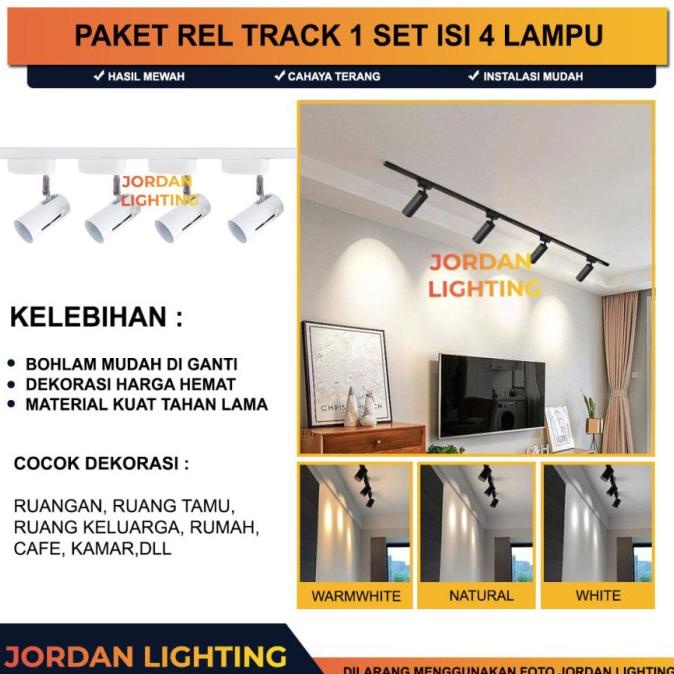Jual Lampu sorot 1 set isi 4 Rel 2M LED Track light rel spotlight Ulir ...