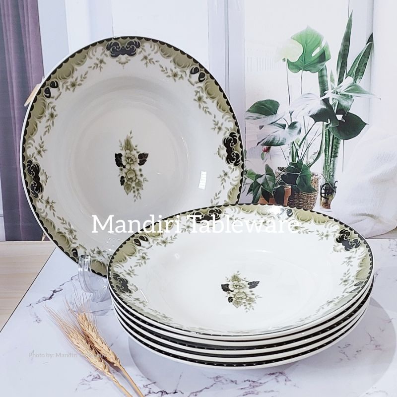Jual 6 pcs Piring Makan Cekung Keramik 23 cm | Motif Bunga Peony ...