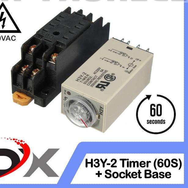 Jual Promo[FG2]-H3Y-2 Delay Timer Relay DPDT + Socket Base 220VAC 60s ...