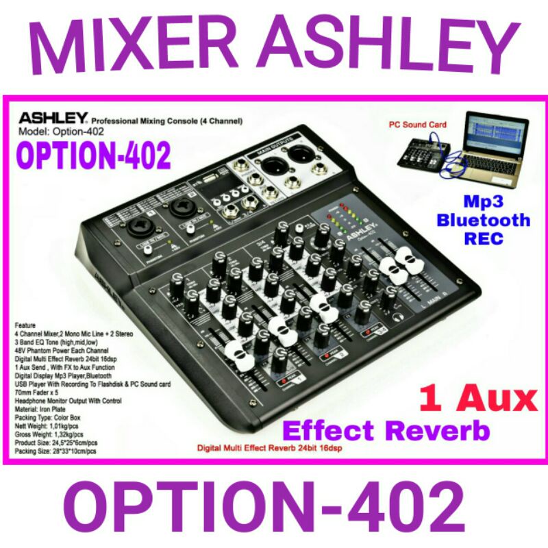 Jual Mixer ashley option-402 original ashley option402 mp3 bluetooth pc soundcard recording ...