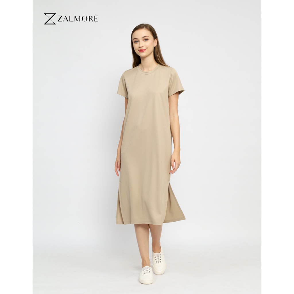 Jual Zalmore Basic Midi Dress with Slit Premium Knit | Shopee Indonesia