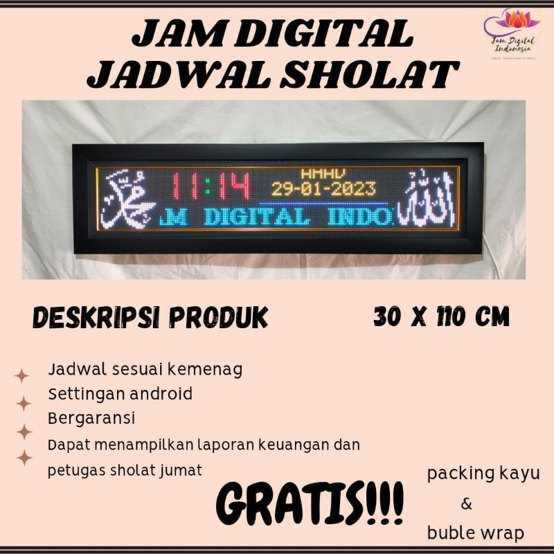 Jual Jam Digital Masjid Jadwal Sholat Running Text P5 30x110 CM ...
