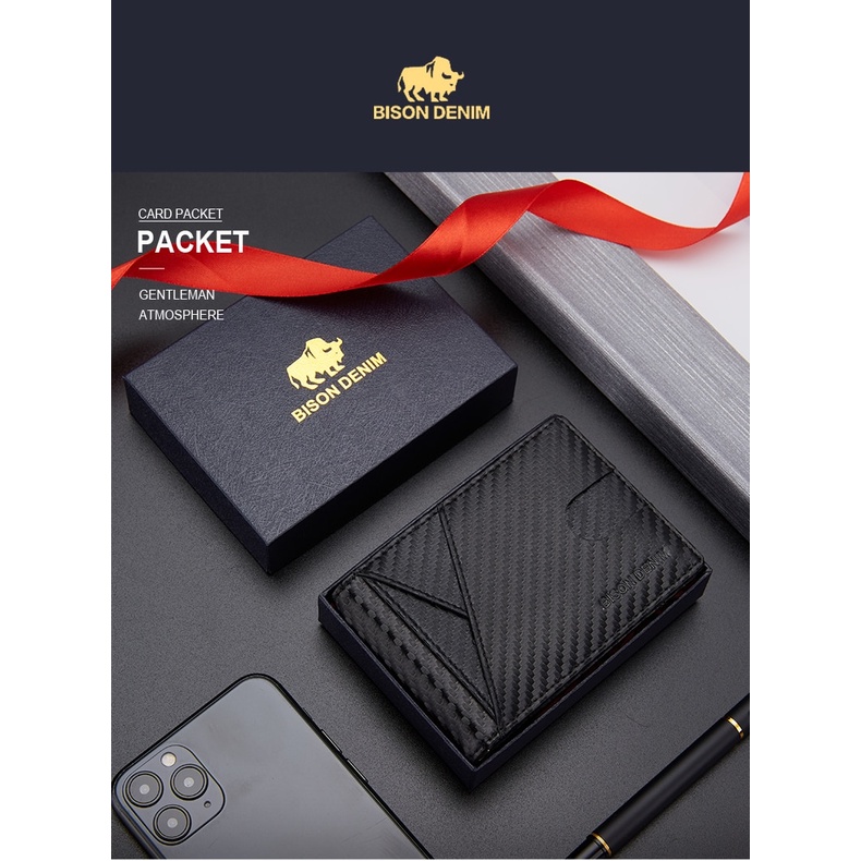 Jual Dompet Pria Kulit Asli Bison Denim Original Slim Money Clip RFID ...