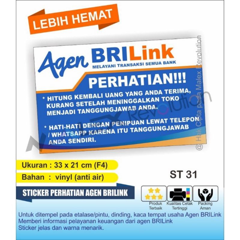 Jual STIKER PERHATIAN AGEN BRILINK BRI | Shopee Indonesia