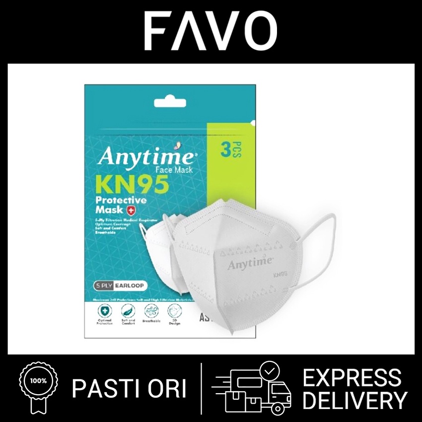 Jual Masker Medis - Anytime KN95 Protective Mask 5 Ply Earloop White 3 ...