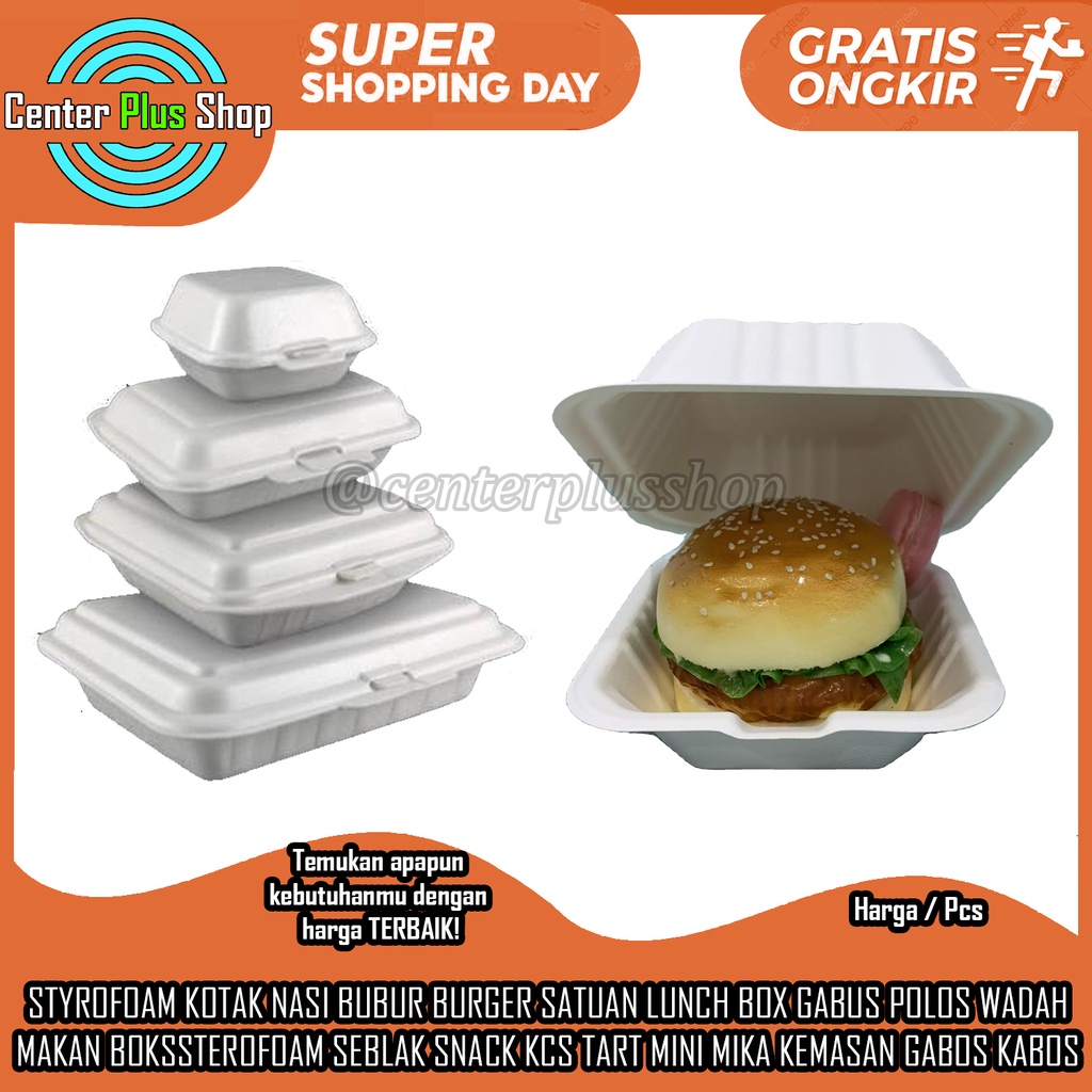 Jual Sterefoam Kotak Nasi Bubur Burger Satuan Lunch Box Putih Gabus ...
