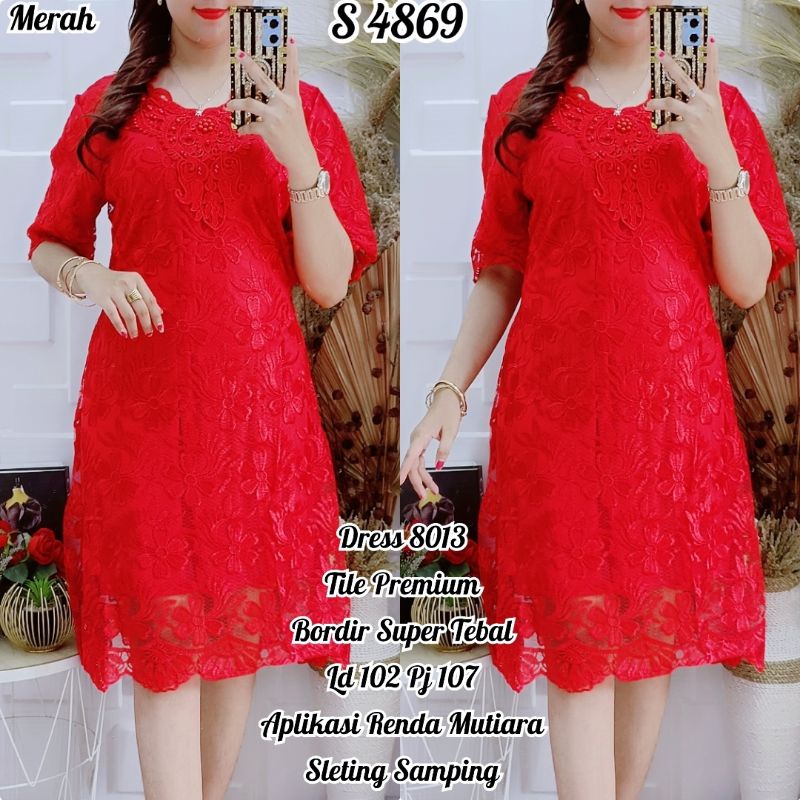 Jual 4869 Dress Tile Bordir Bunga mewah di pakai | Shopee Indonesia