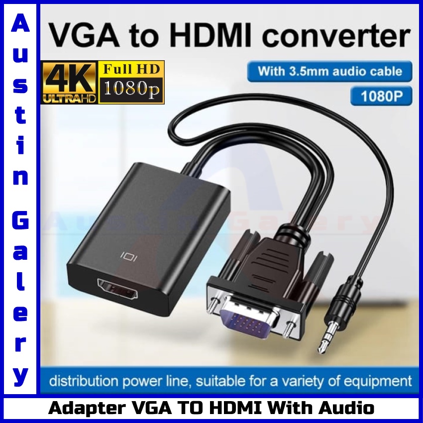 Jual Adapter VGA Male Input TO HDMI Female Output With Audio Input Full ...