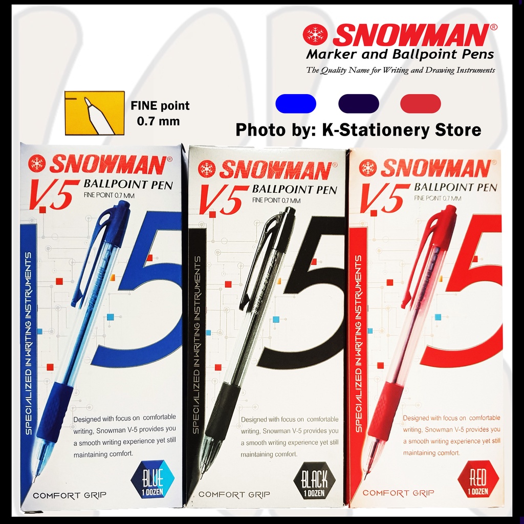 Jual [Lusin] Bolpen Snowman Original Ballpoint Pen V-5 (Hitam / Biru ...