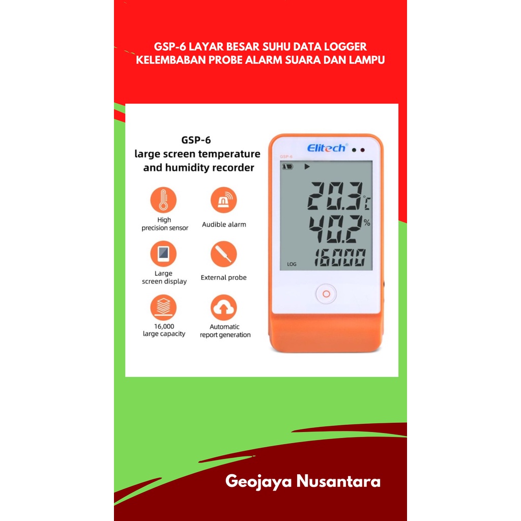 Jual GSP-6 Layar Besar Suhu Data Logger Kelembaban Probe Alarm Suara dan Lampu | Shopee Indonesia