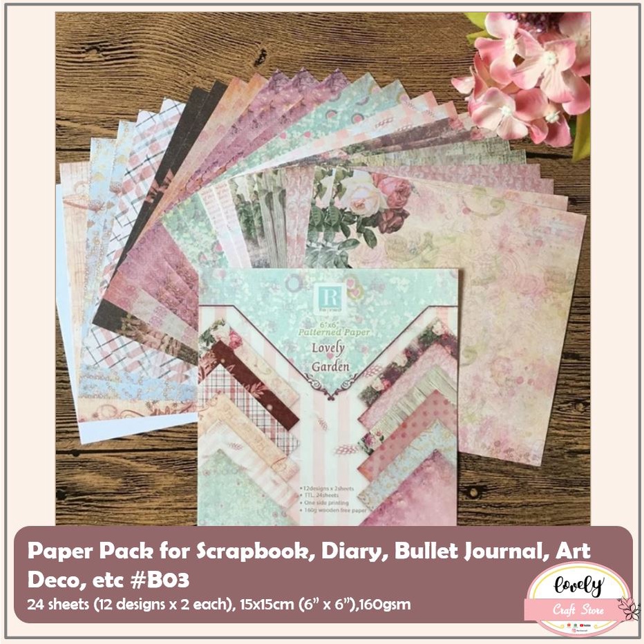 Jual LovelyCraftStore | B03 24pcs/pack Paper Pack 15x15cm, 12desain ...
