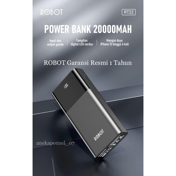 Jual Powerbank ROBOT 20000 mAh RT22 Dual port input & Output Original ...