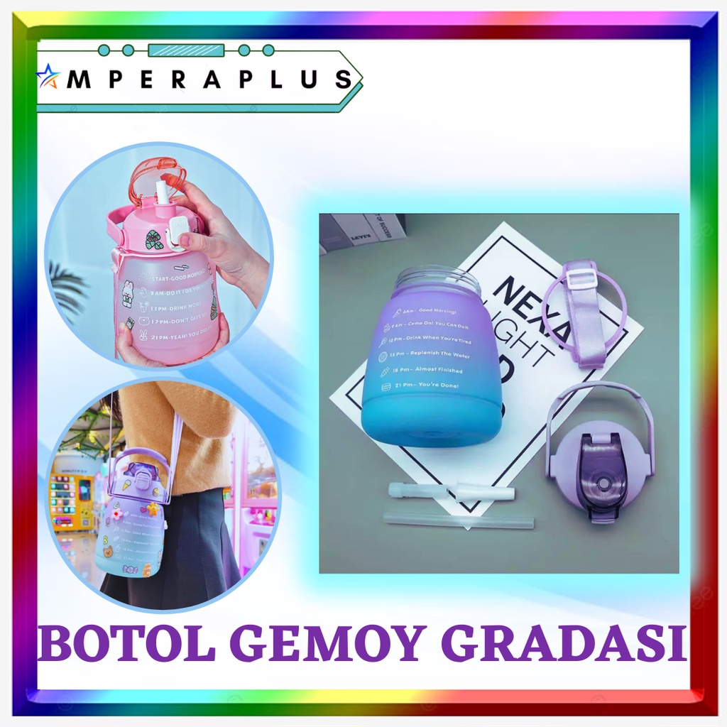 Jual AMPERA Botol Gemoy Bulat Motivasi Plus Stiker & Tali Botol Pelangi ...