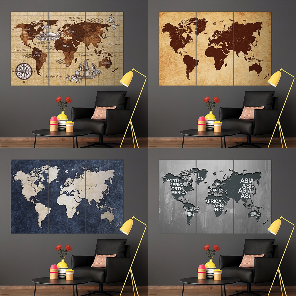 Jual [90X60] Wall Decor Hiasan Dinding Peta Dunia World Map Vintage ...