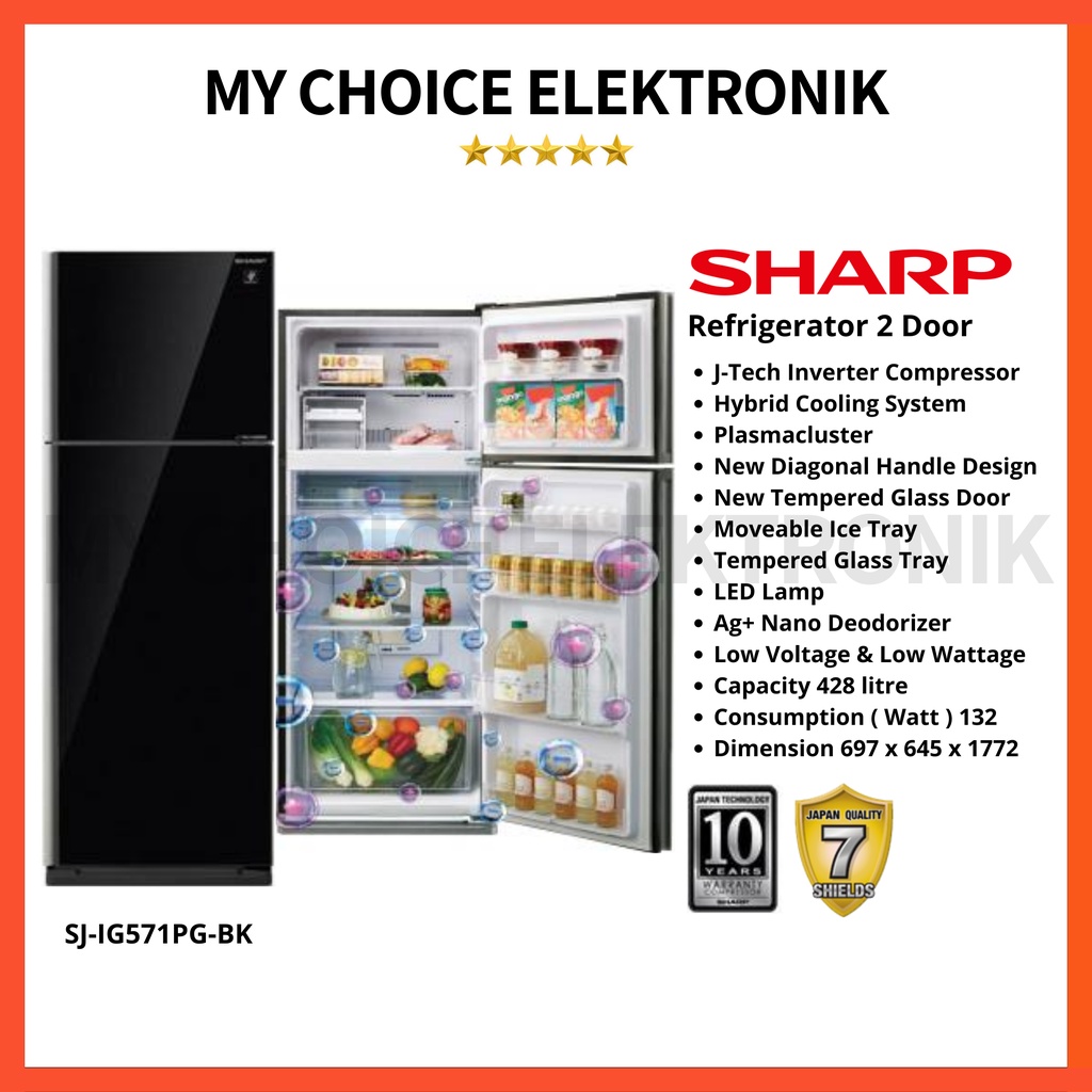 Jual SHARP Kulkas 2 Pintu SJ-IG571PG-BK - 428 Grand Vetro SJ IG 571 PG BK | Shopee Indonesia