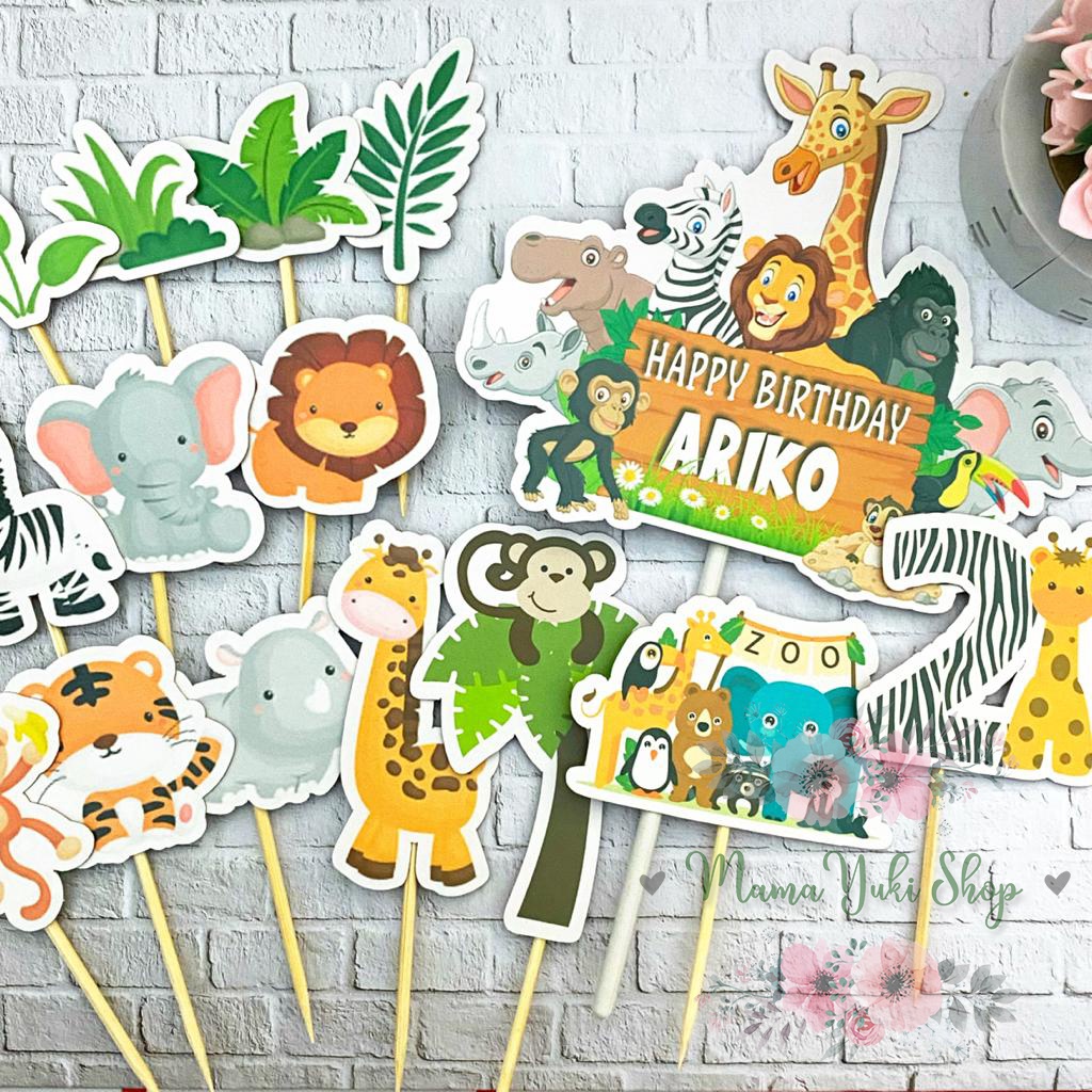 Jual Topper Cake Hiasan Kue Ulang Tahun Motif Animal Zoo Kustom Nama ...