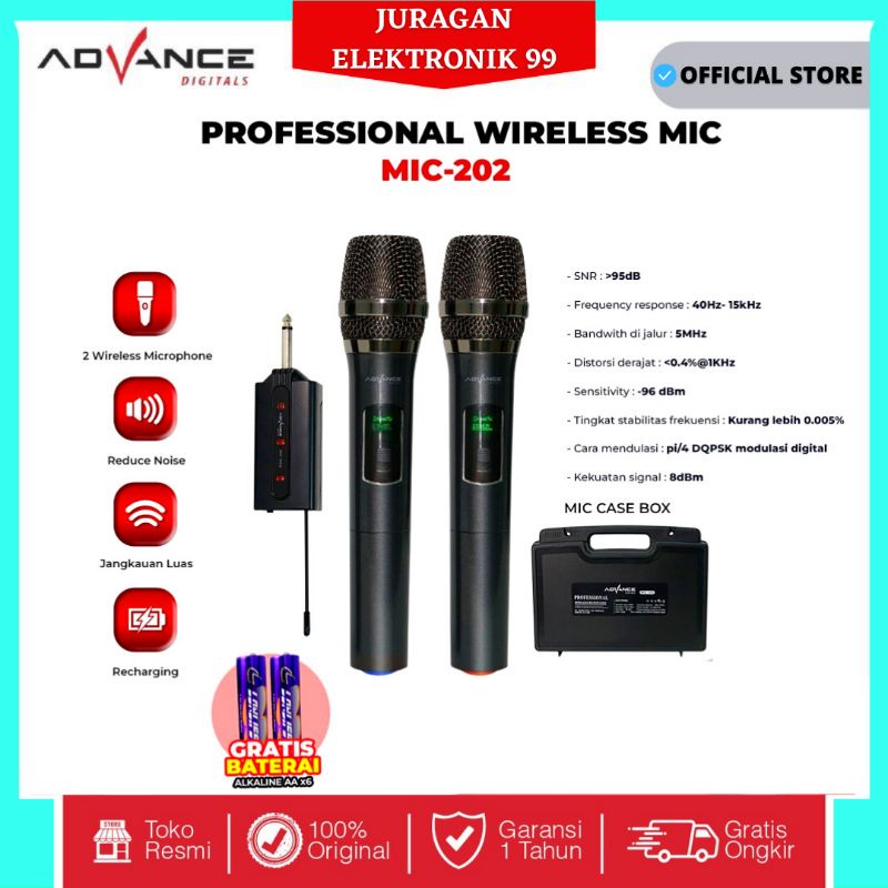 Jual Advance MIC-202 Profesional 2 Mic Wireless Microphone Karoke Mic ...