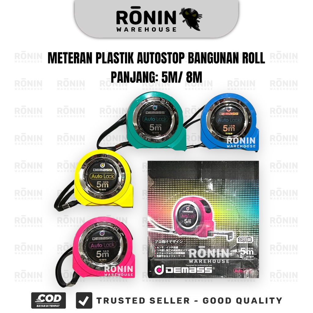 Jual DEMASS Meteran Plastik Autostop Bangunan Roll 5 8 m Alat Ukur Rol ...