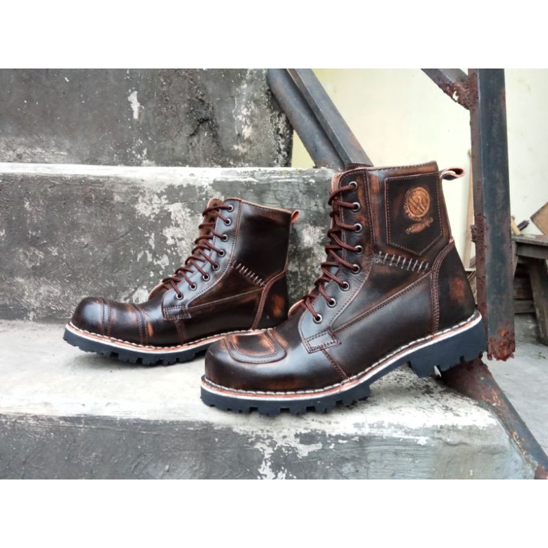 Jual sepatu boots pria sepatu motor sepatu gunung sepatu boot kulit ...