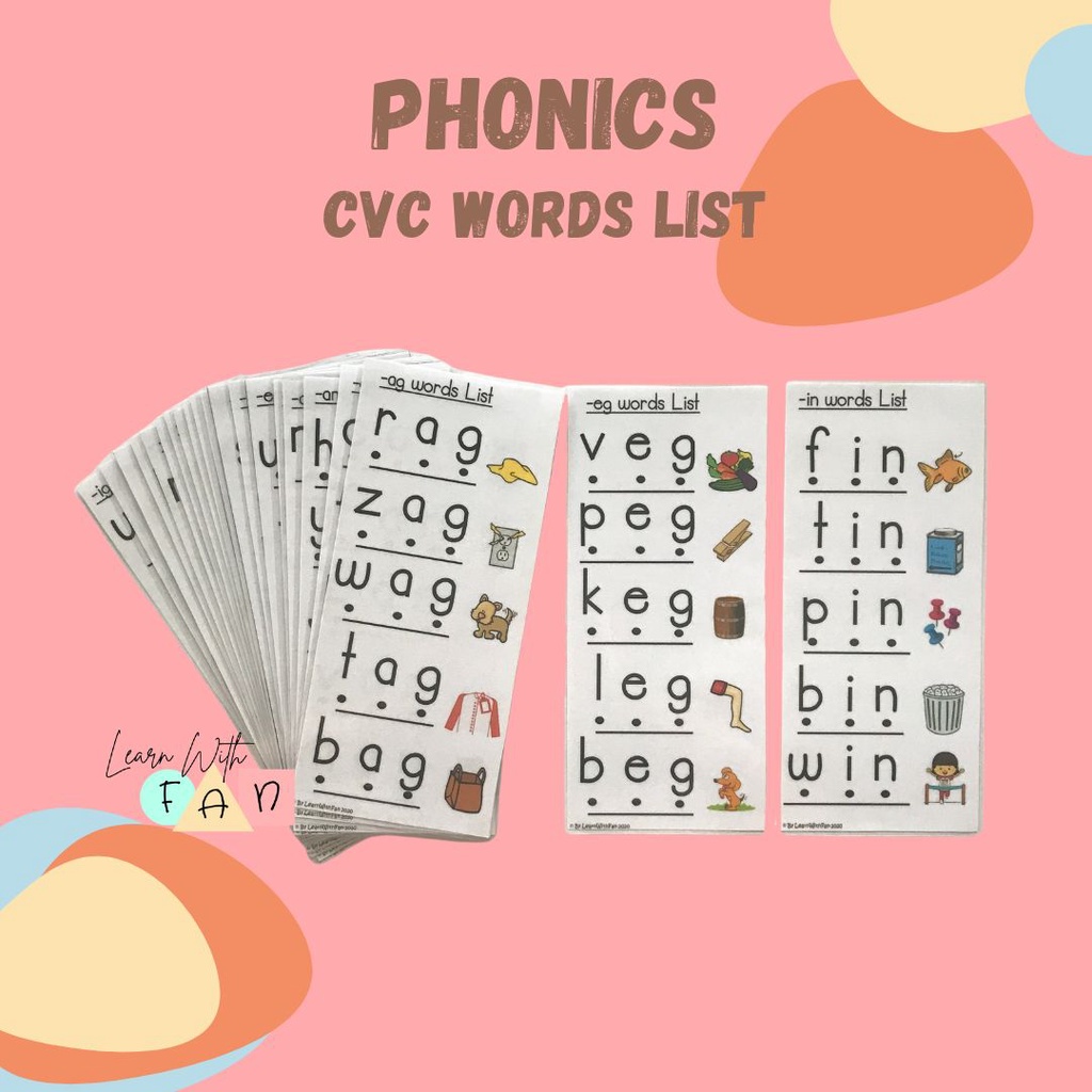 Jual LearnWithFan • Phonics CVC Word List Card | Shopee Indonesia