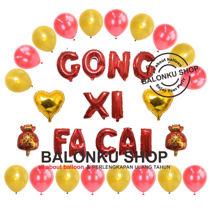 Jual Balon Gong Xi Fa Cai / Balon Foil Huruf Gong Xi Fa Cai / Balon ...