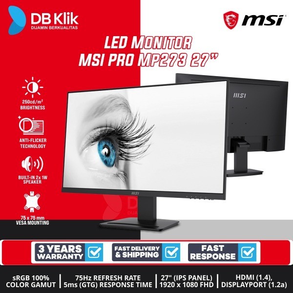 Jual LED Monitor MSI PRO MP273 75Hz Full HD HDMI DP - MSI PRO MP 273 Single | Shopee Indonesia