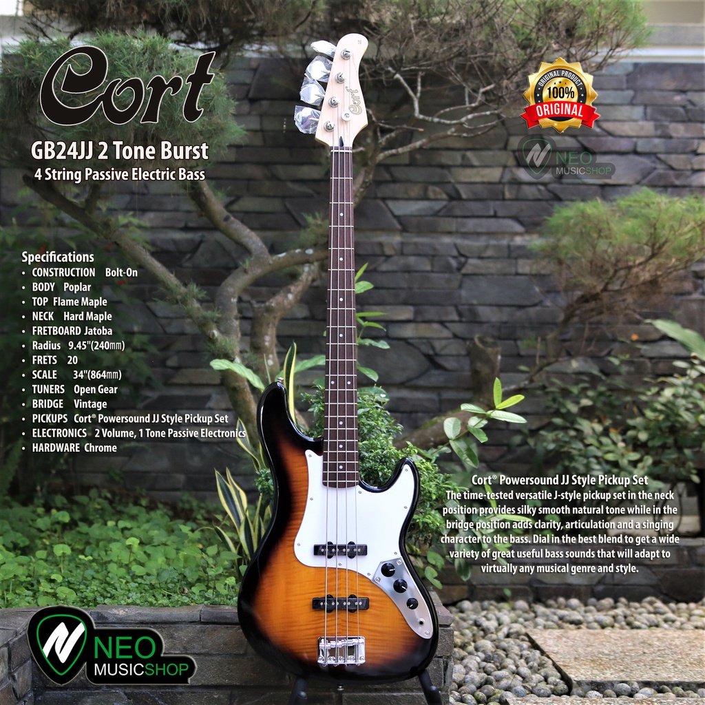 Jual CORT GB24JJ 2 Tone Burst 4 String Passive Electric Bass Original ...